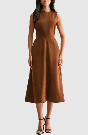 QUINCY MAE Faux Suede A-line Dress - Brown
