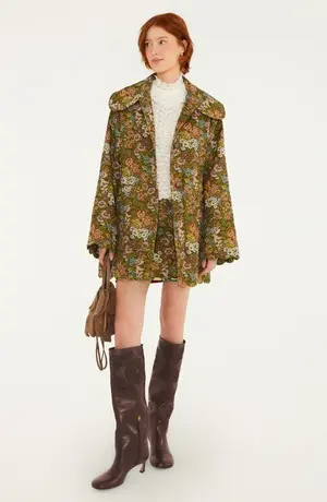 Farm Rio Flower Jacquard Trench Coat
