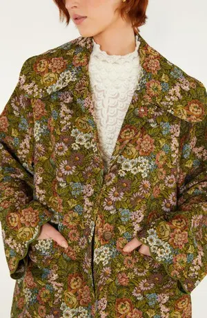 Farm Rio Flower Jacquard Trench Coat