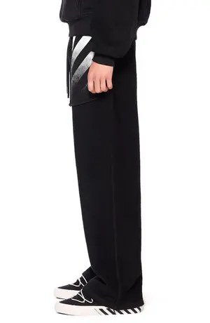 L/AB C/O OFF-WHITE Reverse Knit Wide Leg Sweatpants - Black