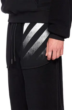 L/AB C/O OFF-WHITE Reverse Knit Wide Leg Sweatpants - Black
