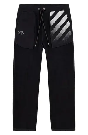 L/AB C/O OFF-WHITE Reverse Knit Wide Leg Sweatpants - Black