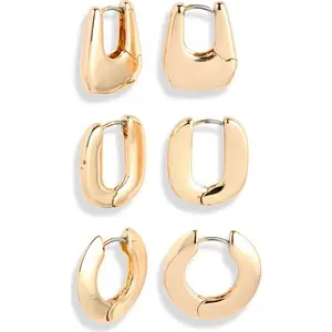OPEN EDIT Set Of 3 Polished Huggie Hoop Earrings Gold