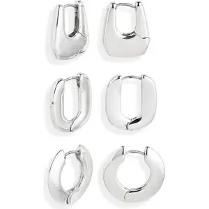 OPEN EDIT Set Of 3 Polished Huggie Hoop Earrings - Silver