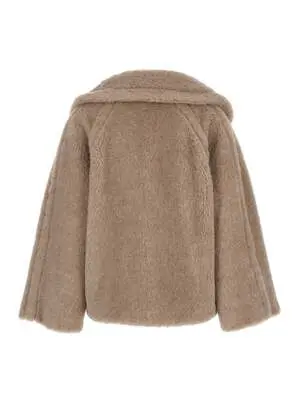 Max Mara Cambusa' Beige Jacket Double-breasted With Notched Revers Wide In Fur - Multicolor
