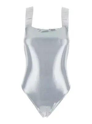 Versace One-piece Swimsuit With Greca Detail On The Straps In Stretch Tech Fabric For - Silver