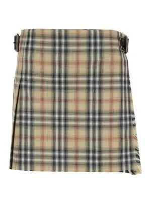 Burberry Beige Skirt With Adjustable Belt And All-over Check Motif In Wool For - Multicolor