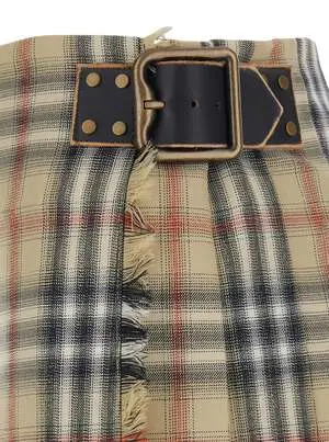 Burberry Beige Skirt With Adjustable Belt And All-over Check Motif In Wool For - Multicolor