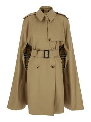 Burberry Bellemont Beige Cape With Classic Collar And Front Belt In Cotton For - Multicolor