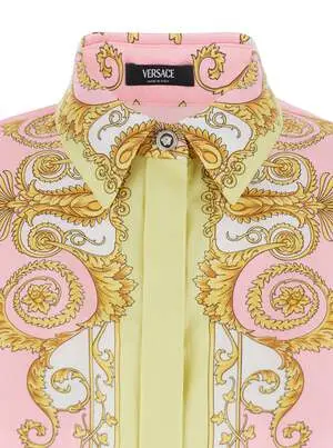 Versace Shirt With Pointed Collar And All-over Baroque Print In Silk For - Multicolor
