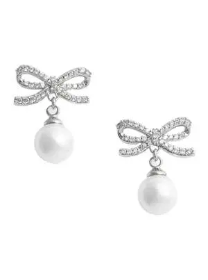 SELF-PORTRAIT Silver Colored Earings With Bow Silhouette And Pearl Embellishment In Copper - Multicolor