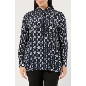 Marina Rinaldi Geometric Print Long Sleeve Shirt - Midnight Blue