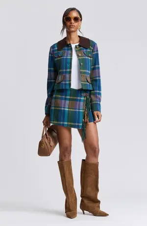 Avec Les Filles Plaid Jacket With Faux Leather Trim