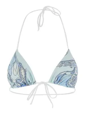 Emilio Pucci Light Blue Bikini Top With Triangular Design And All-over Orchidea Print In Stretch Tech Fabric For