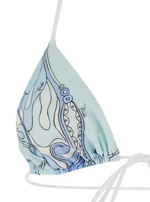 Emilio Pucci Light Blue Bikini Top With Triangular Design And All-over Orchidea Print In Stretch Tech Fabric For