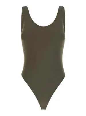 Brunello Cucinelli Green One-piece Swimsuit With Monil Decoration On The Straps In Stretch Tech Fabric For - Multicolor