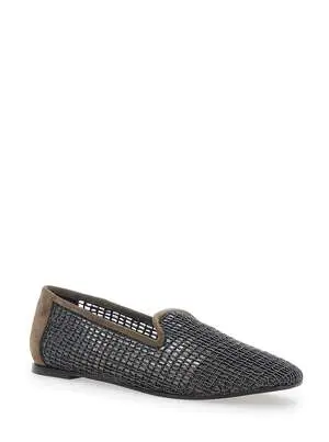 Brunello Cucinelli Brown Loafers With Intreccio And Monile Metal Inserts In Suede For - Multicolor