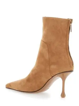 JIMMY CHOO Cycas' Beige High-heeled Ankle Boots With Metallic Logo On The Front In Suede For - Cream