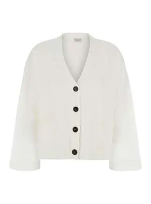 Brunello Cucinelli Brunello Cucinelli Women Brunello Cucinelli Women White Cardigan With V-Neck And Ribbed Knit In Cotton For Women Multicolor