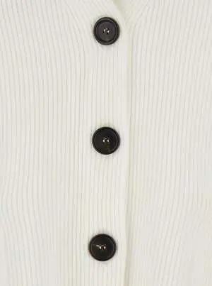 Brunello Cucinelli White Cardigan With V-neck And Ribbed Knit In Cotton For - Multicolor