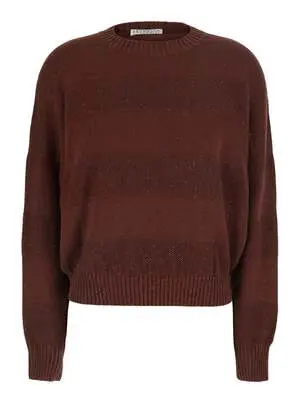 Brunello Cucinelli Brown Crewneck Sweater With Net Knit In Cotton Blend For - Multicolor