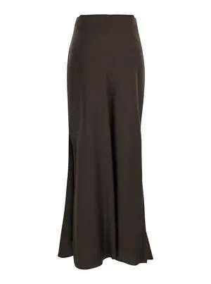 Brunello Cucinelli Brown Skirt With Pull-on Design And Two Side Slits In Viscose Blend - Multicolor
