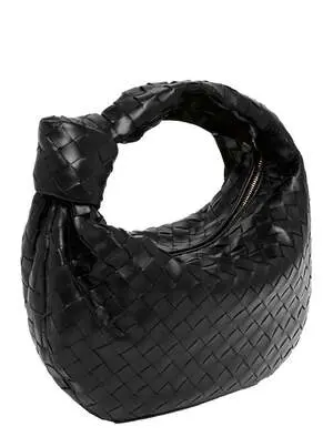 Bottega Veneta Shoulder Bag 'jodie' Small With Knot Detail And Intreccio Motif - Black