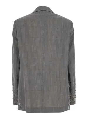 GOLDEN GOOSE Grey Single-breasted Jacket With Notched Revers And Check Motif All-over In Virgin Wool For - Multicolor