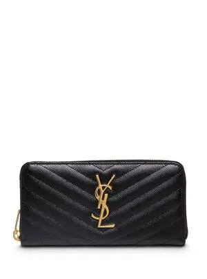 Saint Laurent Wallet 'monogram' In Black Chevron Leather For - Multicolor
