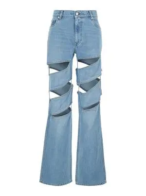 Coperni Light Blue Spiral Cut-out Design Jeans With Logo Patch On The Back In Denim - Multicolor