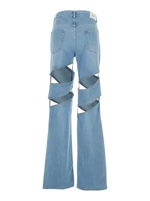 Coperni Light Blue Spiral Cut-out Design Jeans With Logo Patch On The Back In Denim - Multicolor