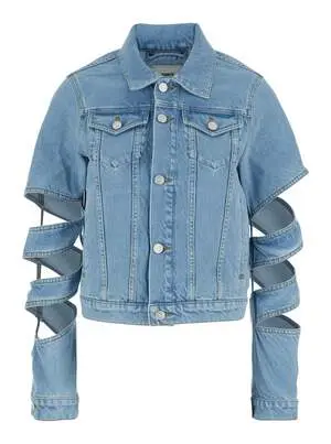Coperni Light Blue Jacket With Classic Collar And Spiral Cut-out Sleeves In Denim