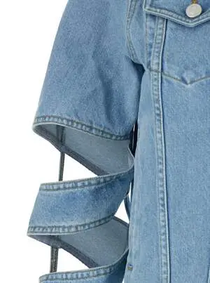 Coperni Light Blue Jacket With Classic Collar And Spiral Cut-out Sleeves In Denim