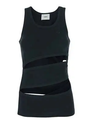 Coperni Sleeveless Top With Spiral Cut-out Design And Logo Embroidery On The Front In Black Cotton For - Multicolor