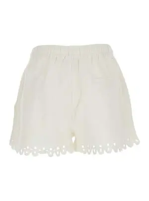 Isabel Marant Étoile Balyme White Shorts With Elastic Waist And Drawstring And Scalloped Hem In Cotton For - Multicolor