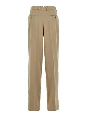 AMI Paris Beige Cotton Pants With Belt Loops And Front Pleats For - Multicolor
