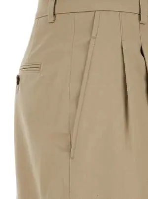 AMI Paris Beige Cotton Pants With Belt Loops And Front Pleats For - Multicolor