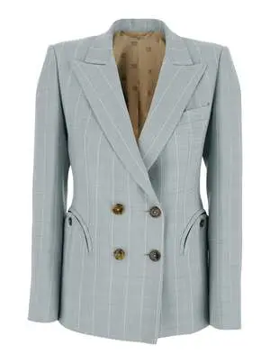 BLAZÉ MILANO After You' Light Double-breasted Jacket With Peak Revers And Striped Motif In Viscose Blend For - Blue