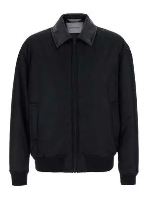 Balenciaga Black Bomber Jacket With Shirt Collar And Logo On The Front In Tech Fabric For - Multicolor