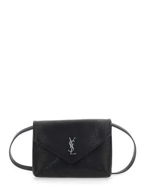 Saint Laurent Black Crossbody Bag With Envelope Design And Cassandre Plaque On Front In Grained Leather For - Multicolor