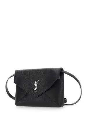 Saint Laurent Black Crossbody Bag With Envelope Design And Cassandre Plaque On Front In Grained Leather For - Multicolor