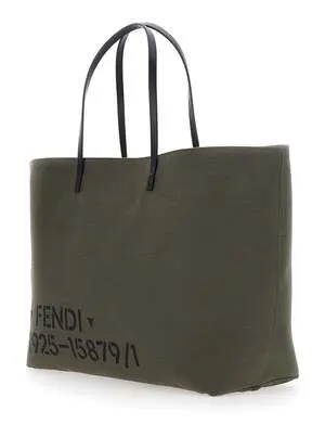 Fendi Green Tote Bag With Logo Lettering And Numeric Logo On The Front In Fabric For - Multicolor