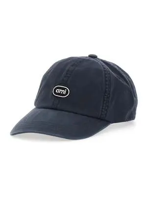 AMI Paris Hat With Embroidered Patch And Logo, Tech Fabric, Black - Multicolor