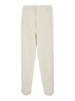 Brunello Cucinelli Beige Pants With Cuffed Hem In Cotton Blend For - Multicolor
