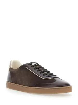Brunello Cucinelli Brown Sneakers With Embossed Logo On The Heel In Leather For - Multicolor