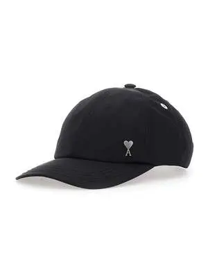 AMI Paris De Coeur Stud Hat With Patch And Logo, In Tech Fabric, Black - Multicolor