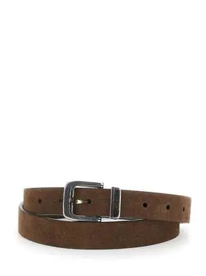 Brunello Cucinelli Brown Reversible Belt With Engraved Motif In Suede For - Multicolor