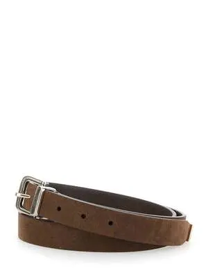 Brunello Cucinelli Brown Reversible Belt With Engraved Motif In Suede For