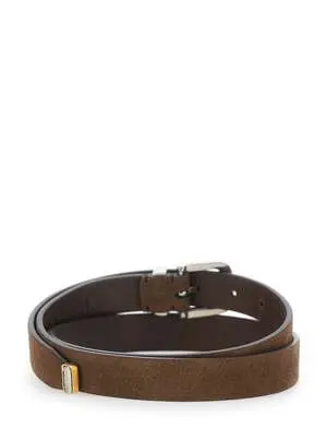 Brunello Cucinelli Brown Reversible Belt With Engraved Motif In Suede For