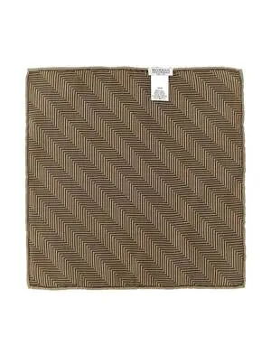 Brunello Cucinelli Beige Pocket Square With Chevron Motif And Geometric Print In Silk For - Multicolor